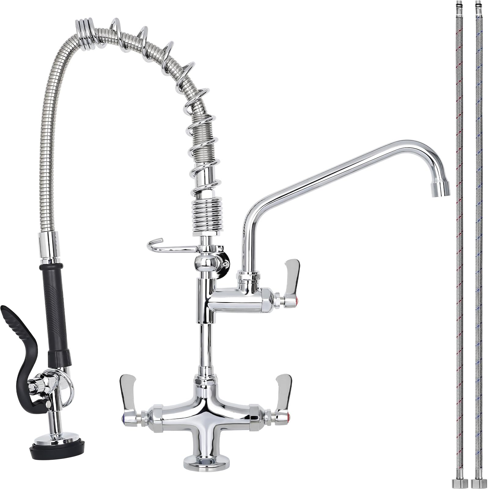 21" Height Commercial Sink Faucet Deck Mount with Pre-Rinse Sprayer ...