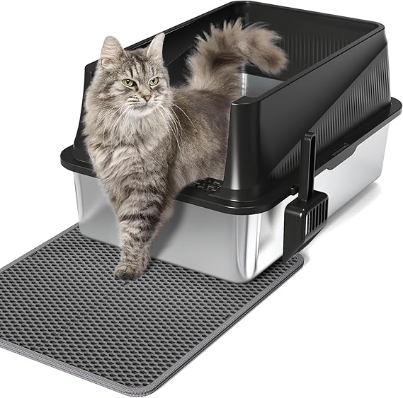 Amazon.com: Stainless Steel Litter Box,High Sided Enclosed Cat Litter ...