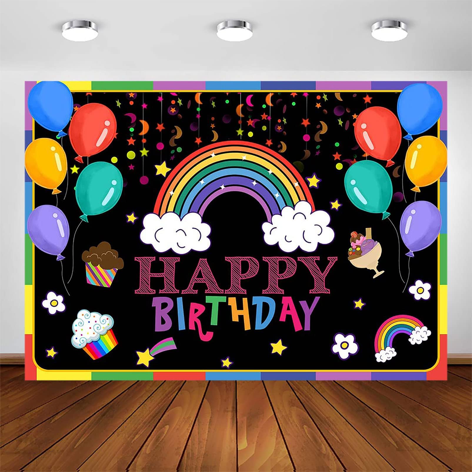 Amazon.com : Avezano Rainbow Birthday Backdrop Kids' Birthday Party ...
