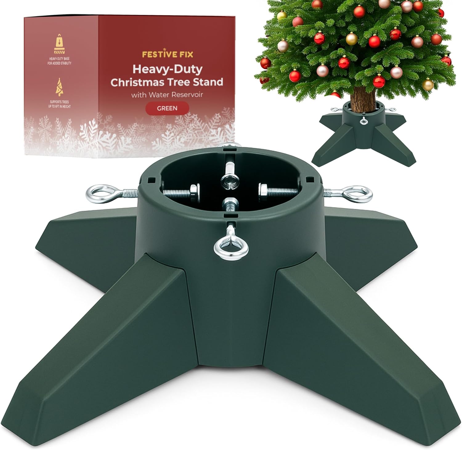 Festive Fix Christmas Tree Stand – Heavy-Duty 6ft Holder with Water ...