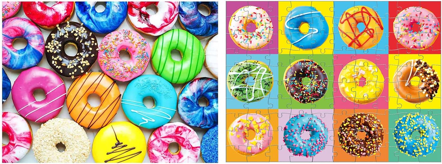 Amazon.com: 500 Piece + 100 Piece Jigsaw Puzzle Donuts for Family and ...