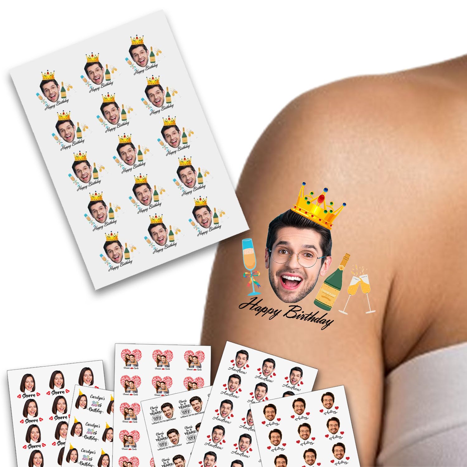 Amazon.com : Personalized Birthdays Tattoos with Photo Name Crown ...