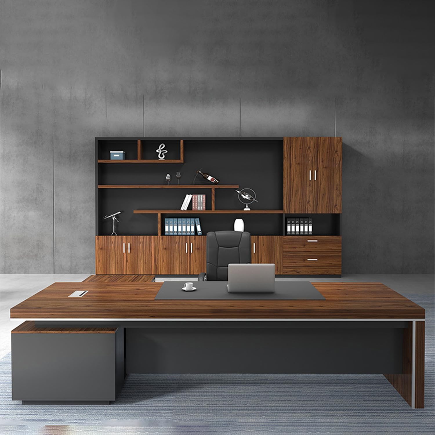 Modern L-Shape Executive Desk, Brown Pedestal Australia | Ubuy