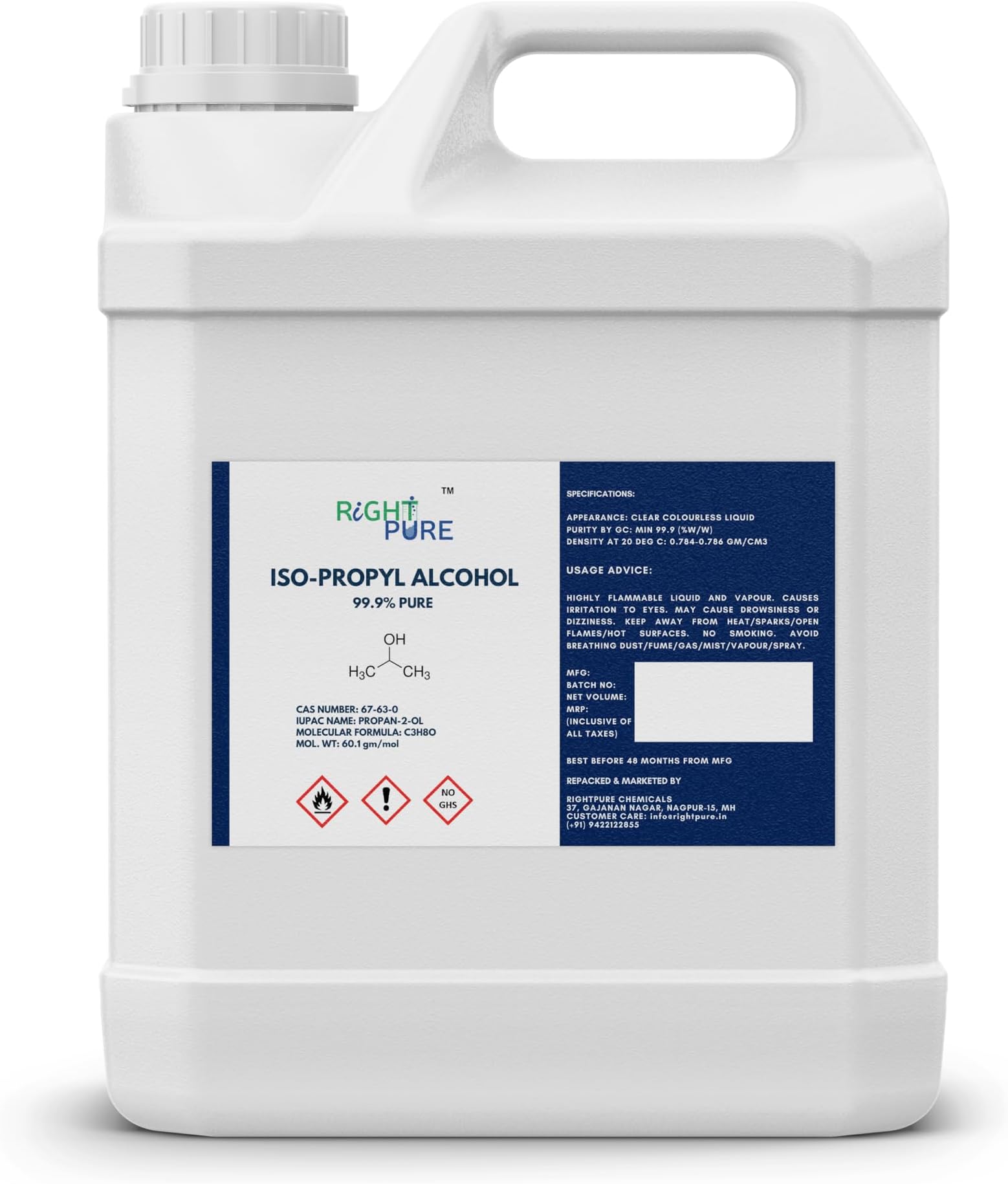 RIGHTPURE™ Iso Propyl Alcohol (IPA) 99.9% Pure 5000 ml CAS: 67-63-0 ...