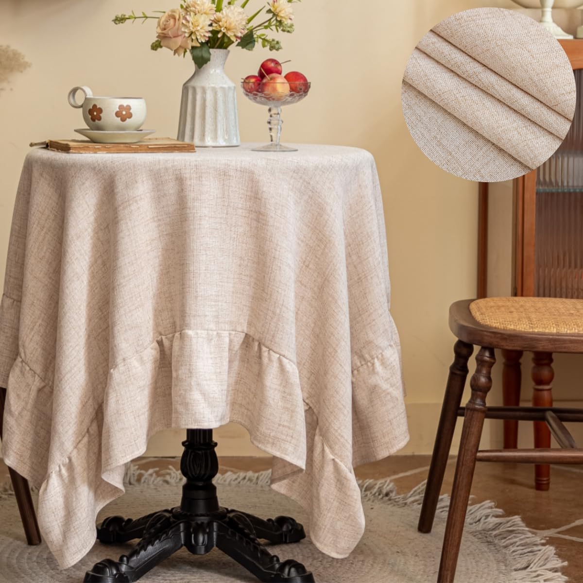 Amazon.com: F-CHU Cotton Linen Farmhouse Tablecloth Ruffle Vintage ...