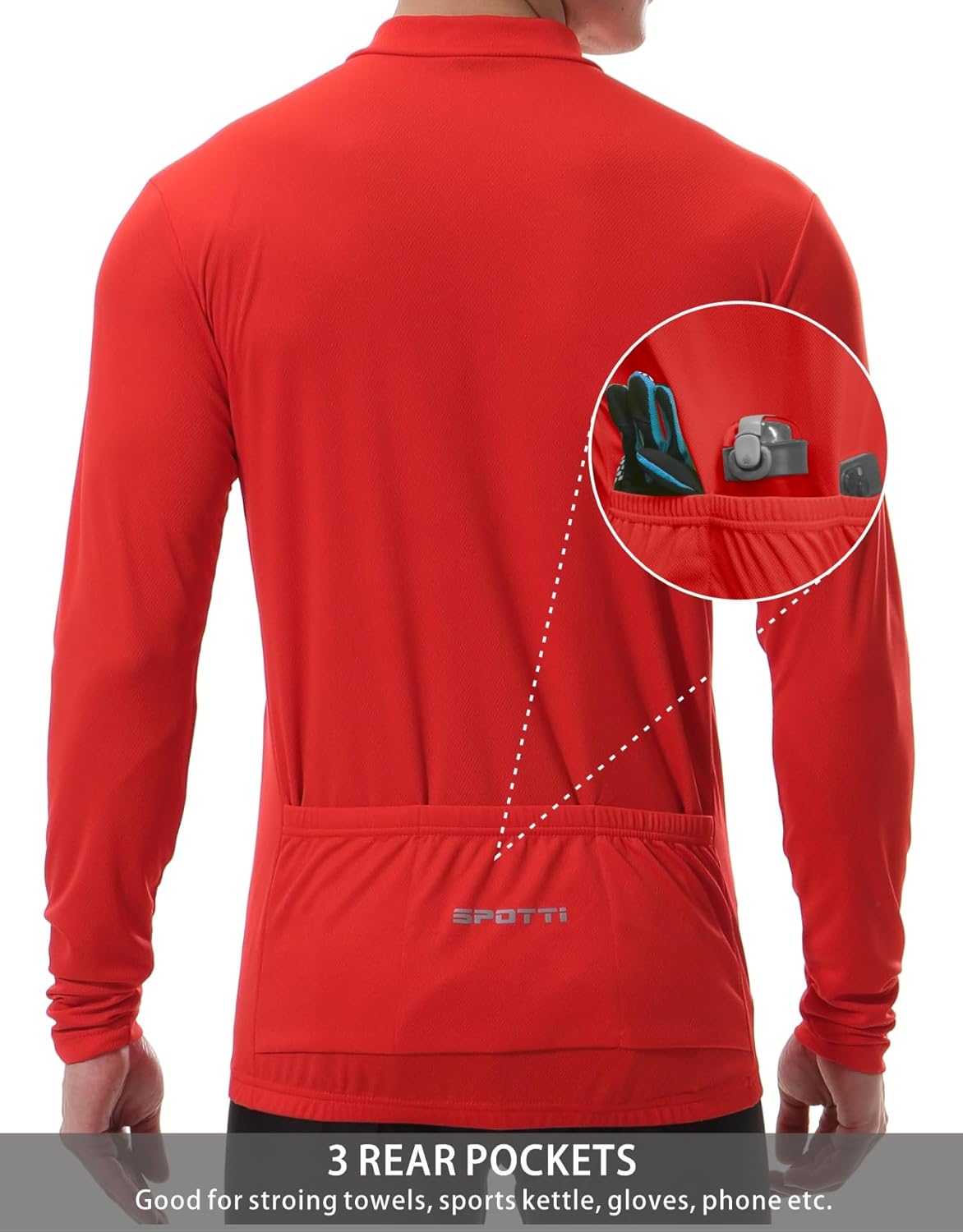 Spotti Men's Cycling Bike Jersey Long Sleeve with 3 Rear Pockets ...