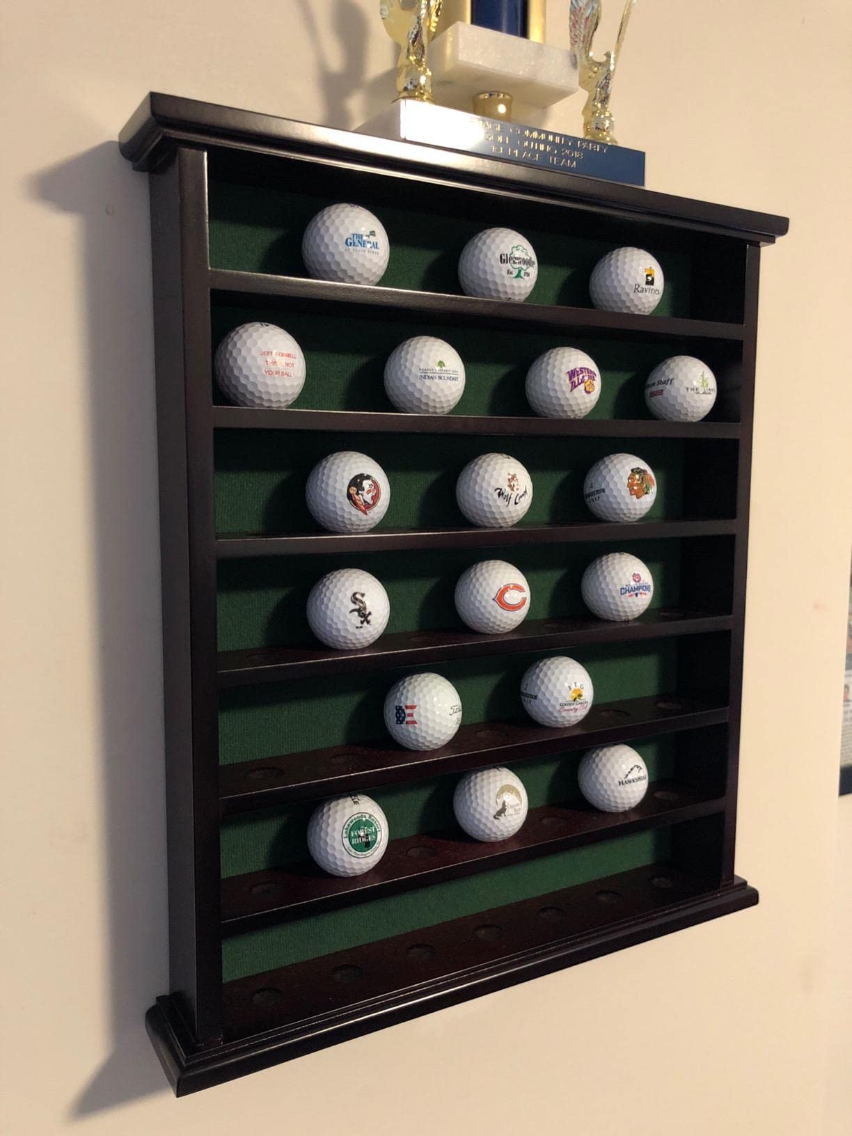 Tiered Golf Ball Holder, Wall Mounted Black Wood Golf