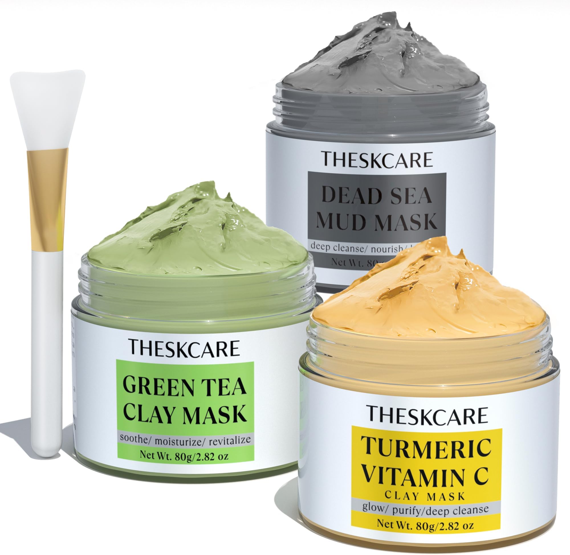 Amazon.com : 4 Pcs Clay Facial Mask Set - Turmeric, Vitamin C, Green ...