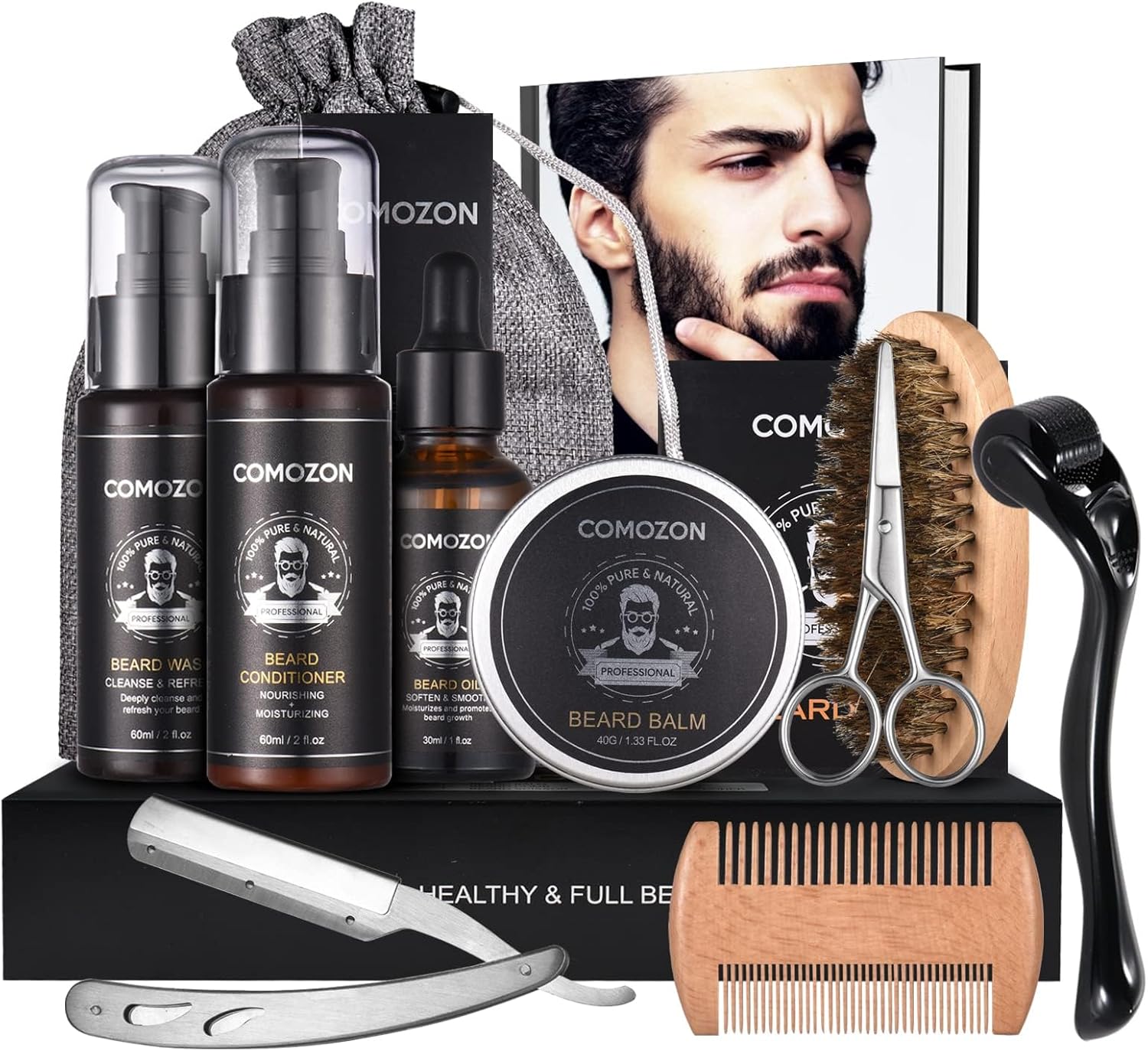 Beard Grooming Kit for Men, 12 in 1 Beard Growth Kit with Beard Roller ...