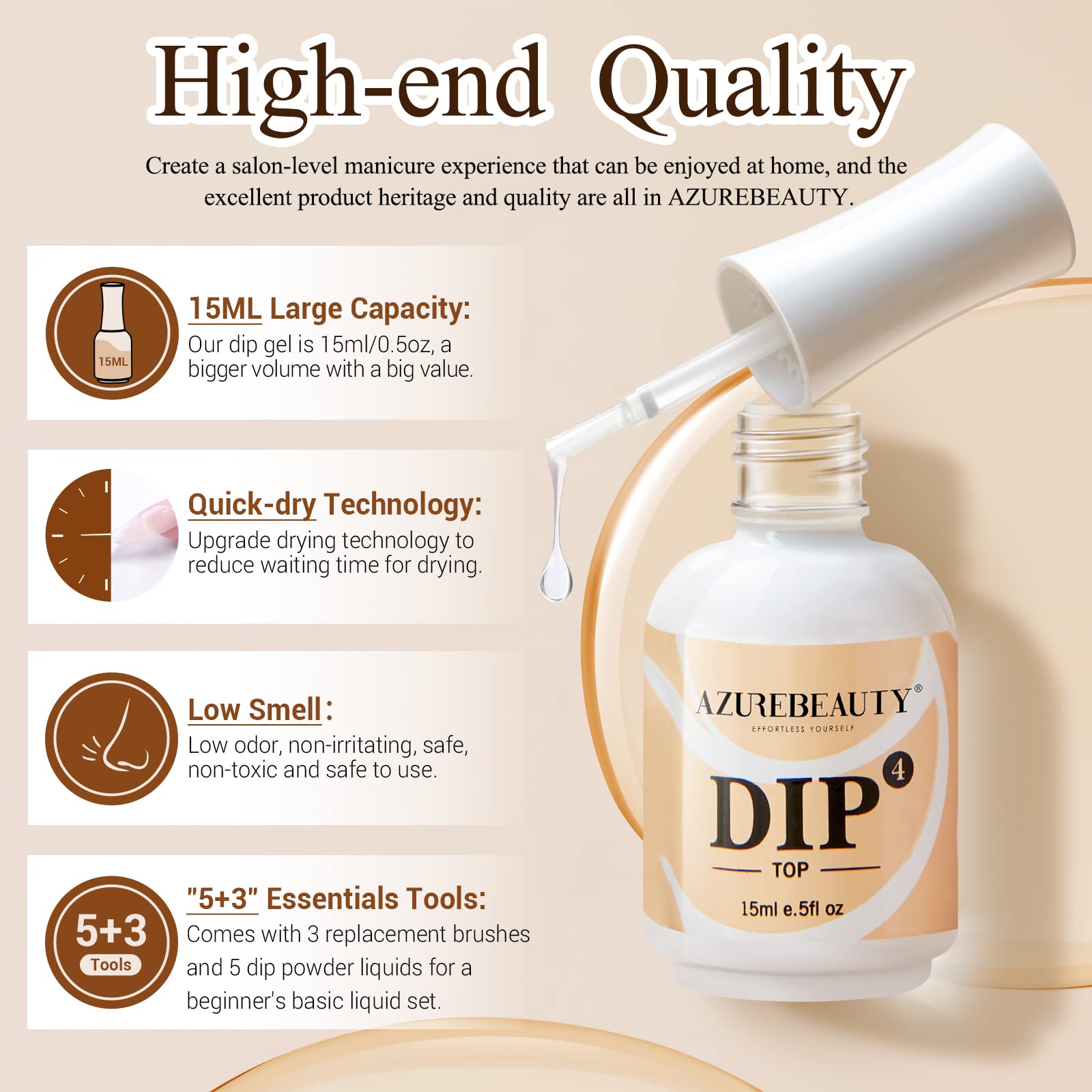 AZUREBEAUTY 5+3 Pcs Dipping Powder Liquid Set- 15ml Large Capacity Dip ...