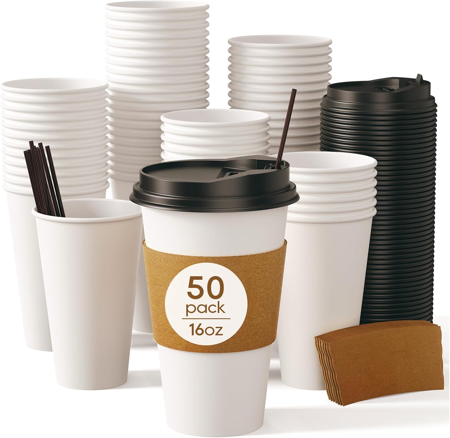 Amazon.com: Turbo Bee 50 Pack 16 OZ Disposable Paper Hot Coffee Cups ...