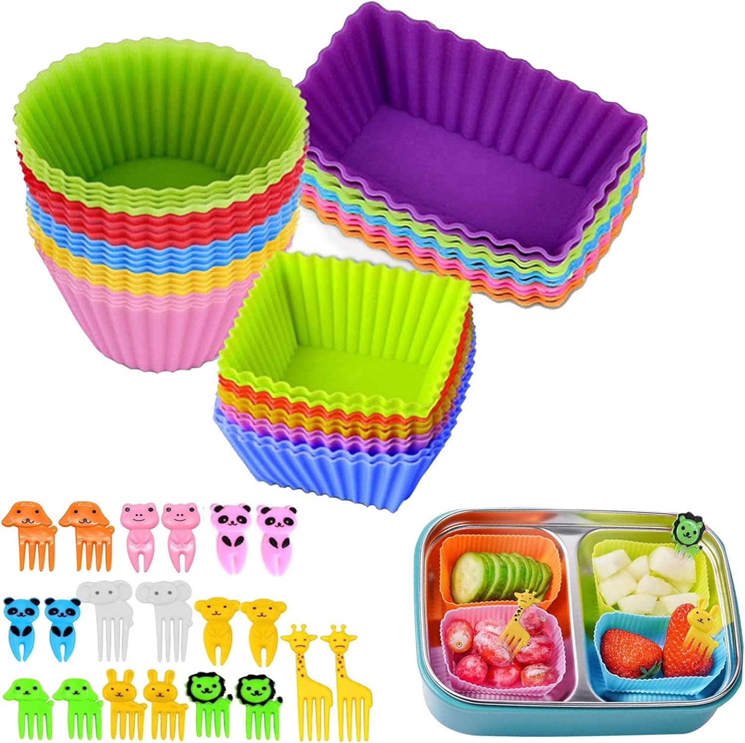 Amazon.com: ABSOK 60 Pcs Silicone Lunch Box Dividers bento box ...