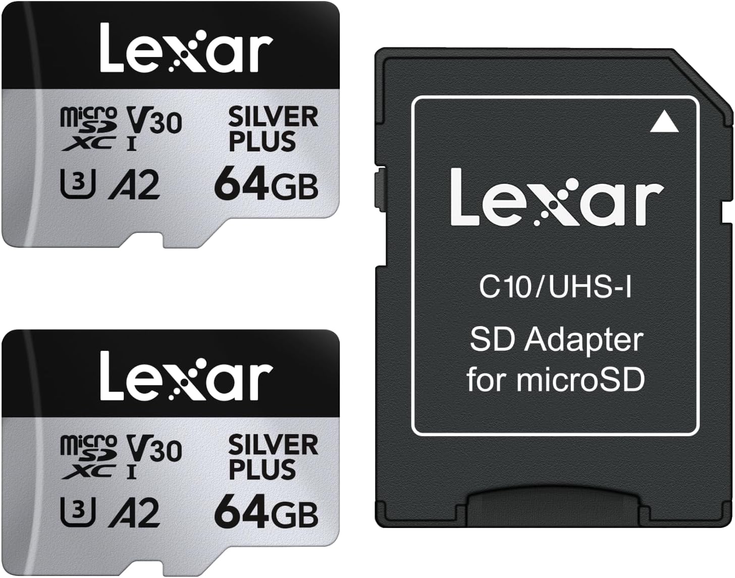 Lexar Silver Plus 64GB 2-Pack Micro SD Card up to 205 MB/s, MicroSDXC ...