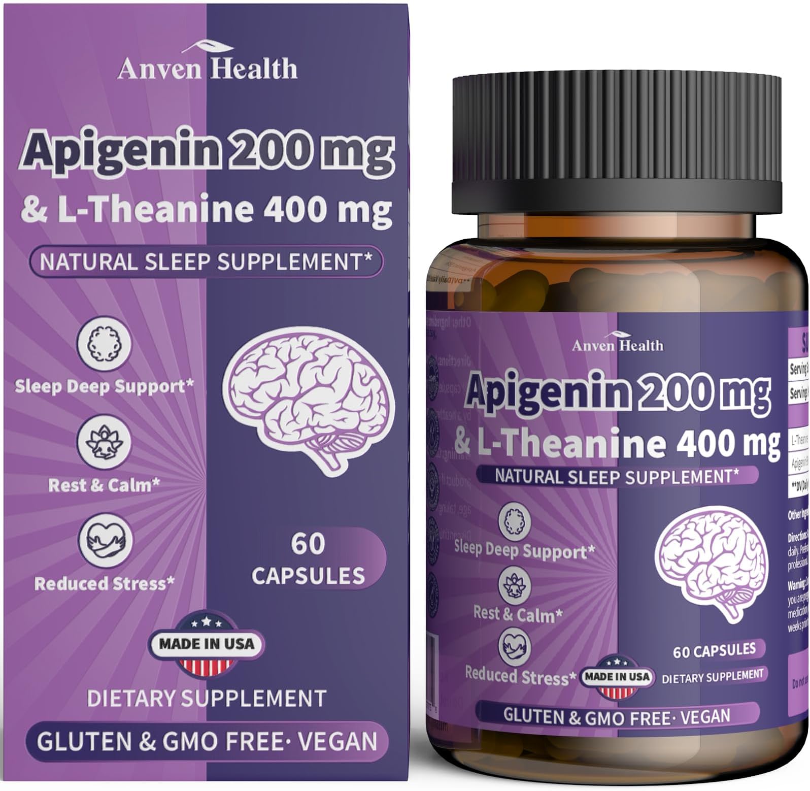 Amazon.com: Anven Health Apigenin 200mg with L-Theanine 400mg ...
