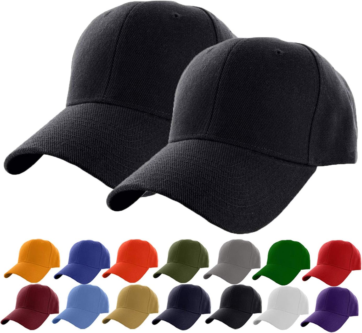 Set of 2 Classic Adjustable Baseball Cap - 6 Panel Unisex Ballcap for ...