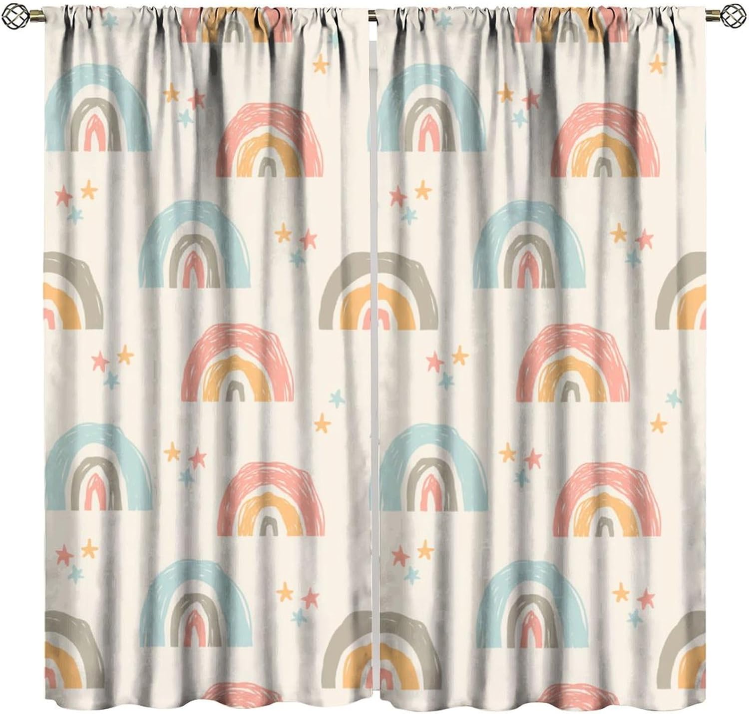 Amazon.com: DDCBNS Boho Rainbow Curtains,Cute Star Pattern Print Window ...