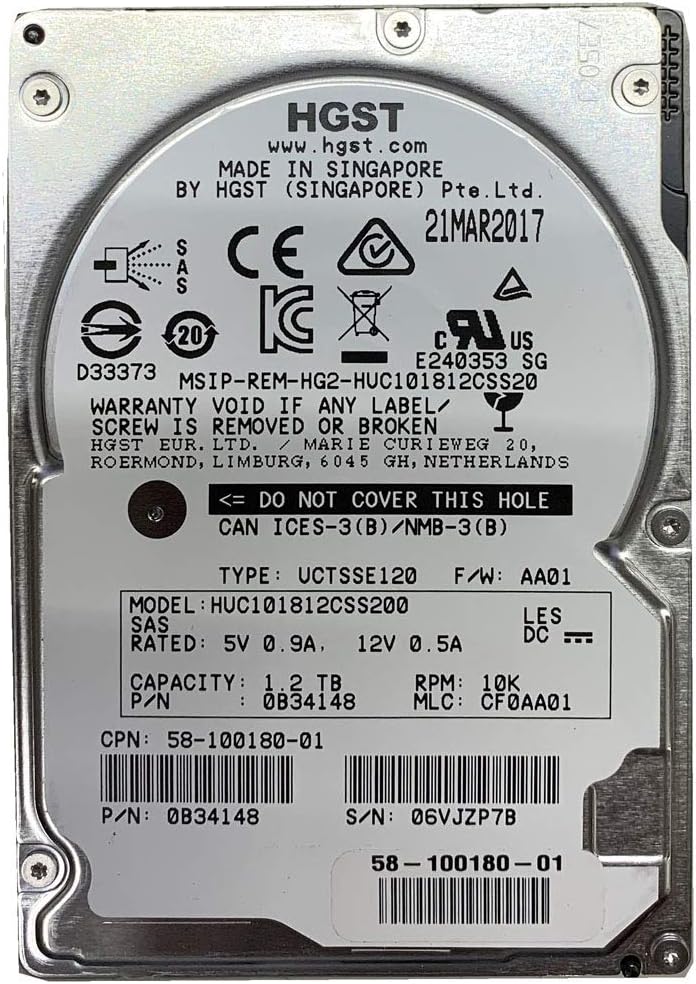 Amazon.com: HGST 1.2TB HDD 10K RPM 2.5" 12Gb/s SAS Hard Disk Drive ...