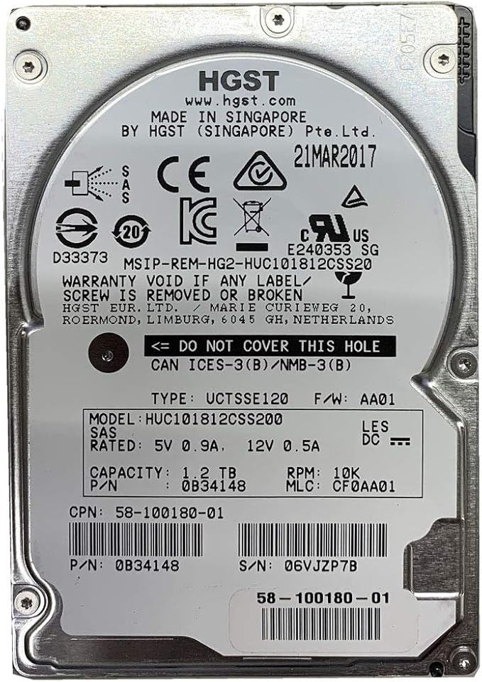 Amazon.com: HGST 1.2TB HDD 10K RPM 2.5" 12Gb/s SAS Hard Disk Drive ...
