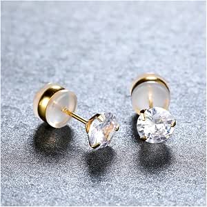 Amazon.com: White Round Small Stone Earrings Male Female Hip Hop ...