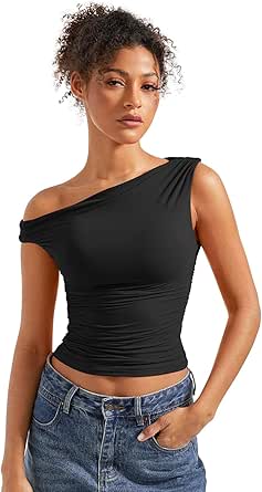 SUUKSESS Women Off Shoulder Tops Sleeveless Shirts Y2K Trendy Going Out ...