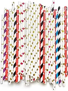Amazon.com: 100Pack Drinking Straws, Disposable Paper Drinking Straws ...