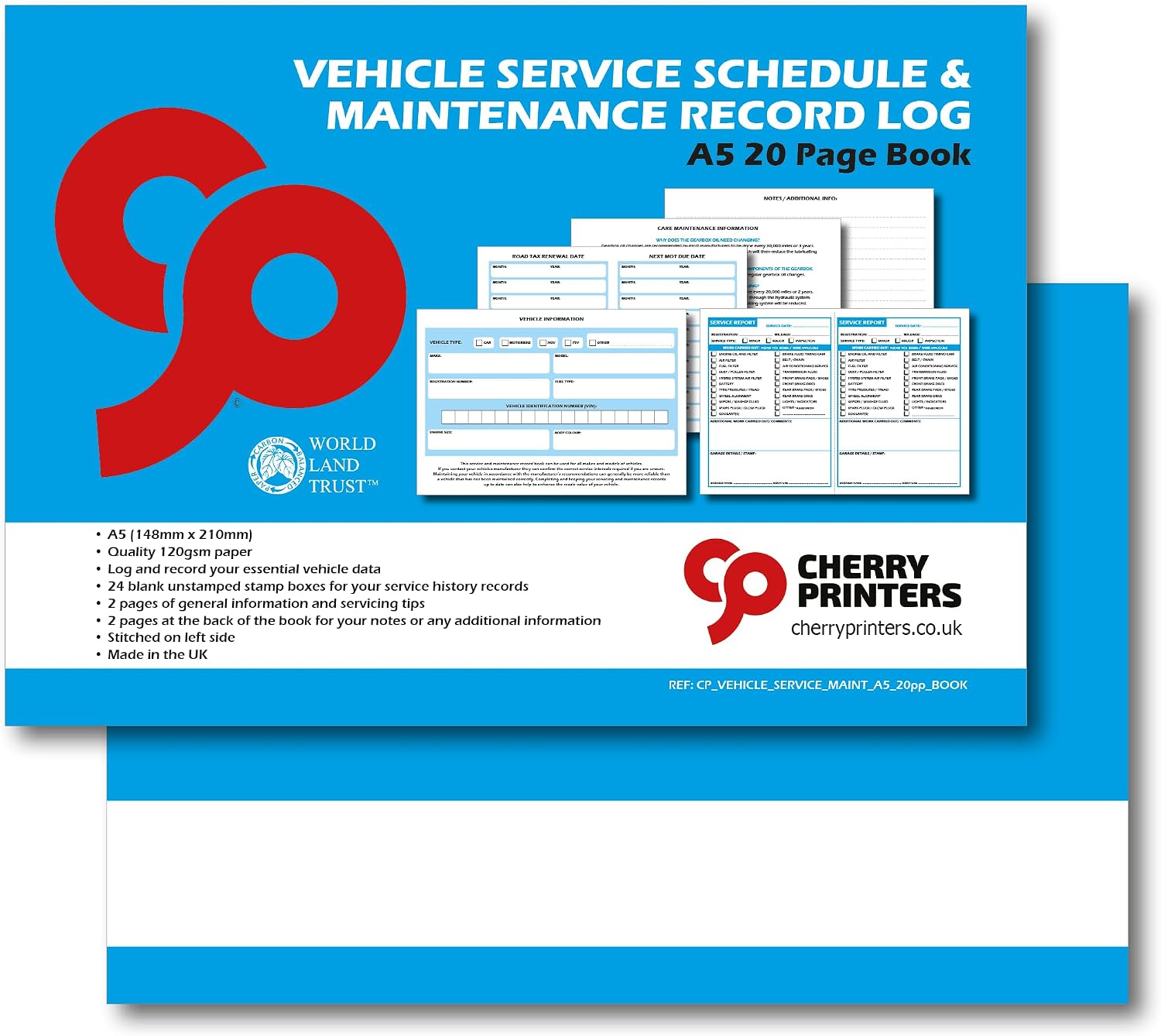Cherry Printers Vehicle Service Schedule & Maintenance Record Log A5 ...