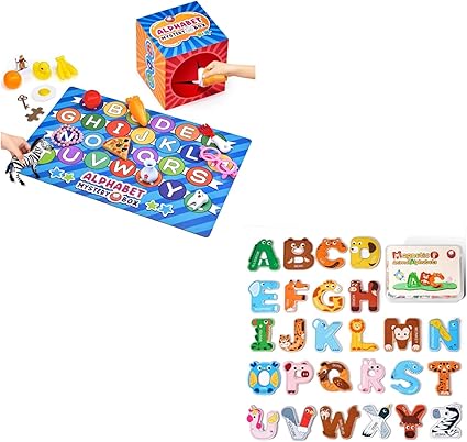 Amazon.com: JoyCat Alphabet Mystery Box Wooden Thick Alphabet Magnets ...