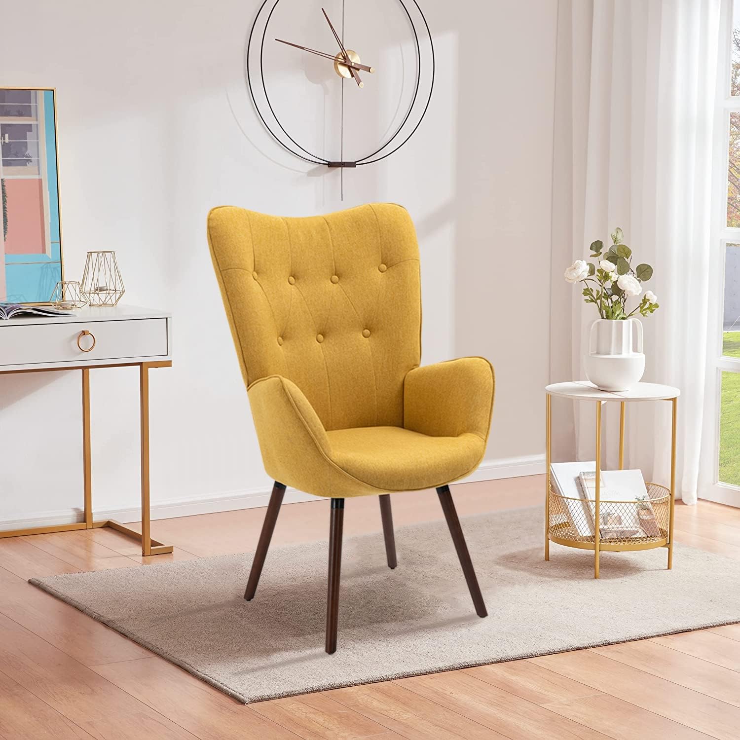 GOMYHOME Silla Sillón Terciopelo Moderna Sofá Individual de Madera con ...