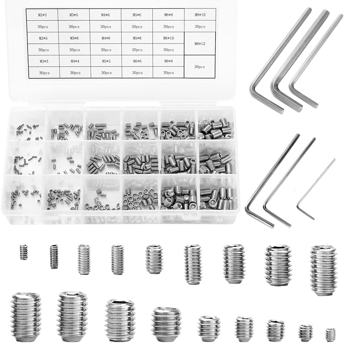 LAOYE Madenschrauben Set 510 Stück Gewindestift Sortiment Edelstahl M2 M3 M4 M5 M6 M8 ...
