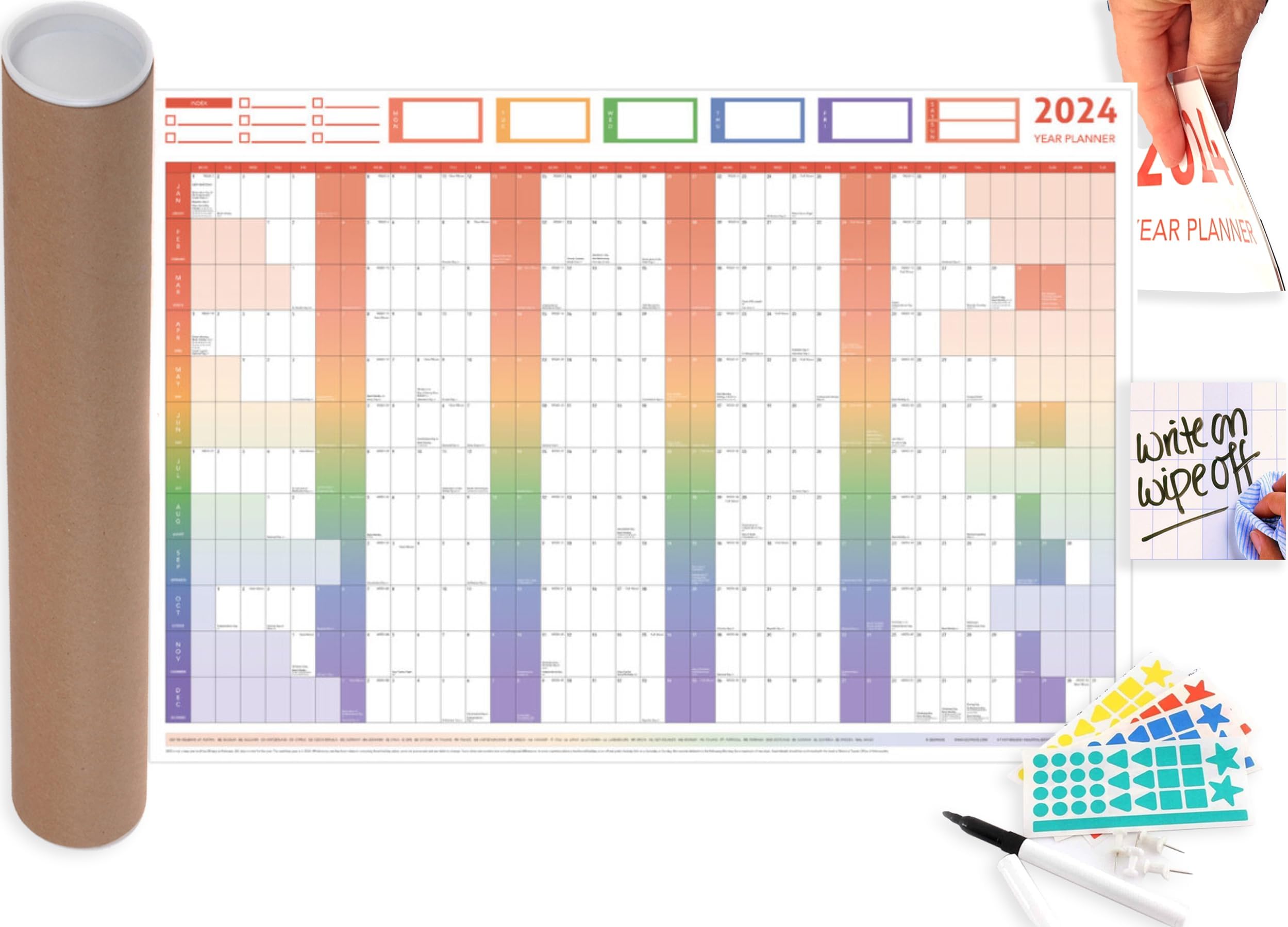 2024 Giant Year Wall Chart And Holiday Planner Laminated Size: 85 x ...