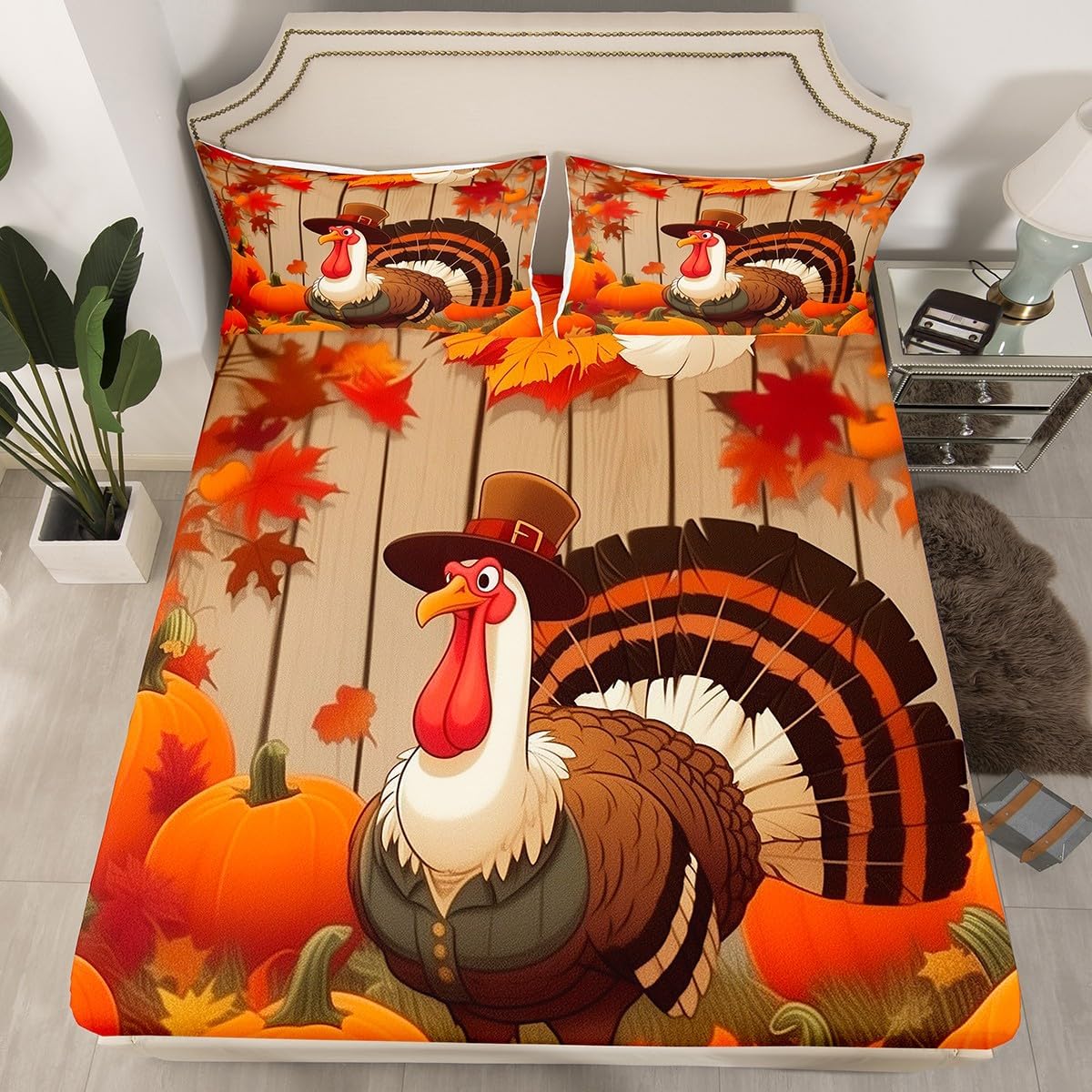 Amazon.com: Feelyou Turkey Bed Sheet Set Twin Size Thanksgiving Harvest ...