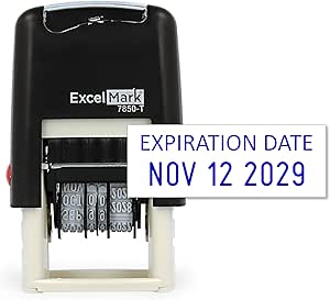 ExcelMark Expiration Date - Self-Inking Rubber Date Stamp - Compact Size - Blue Ink : Buy Online ...