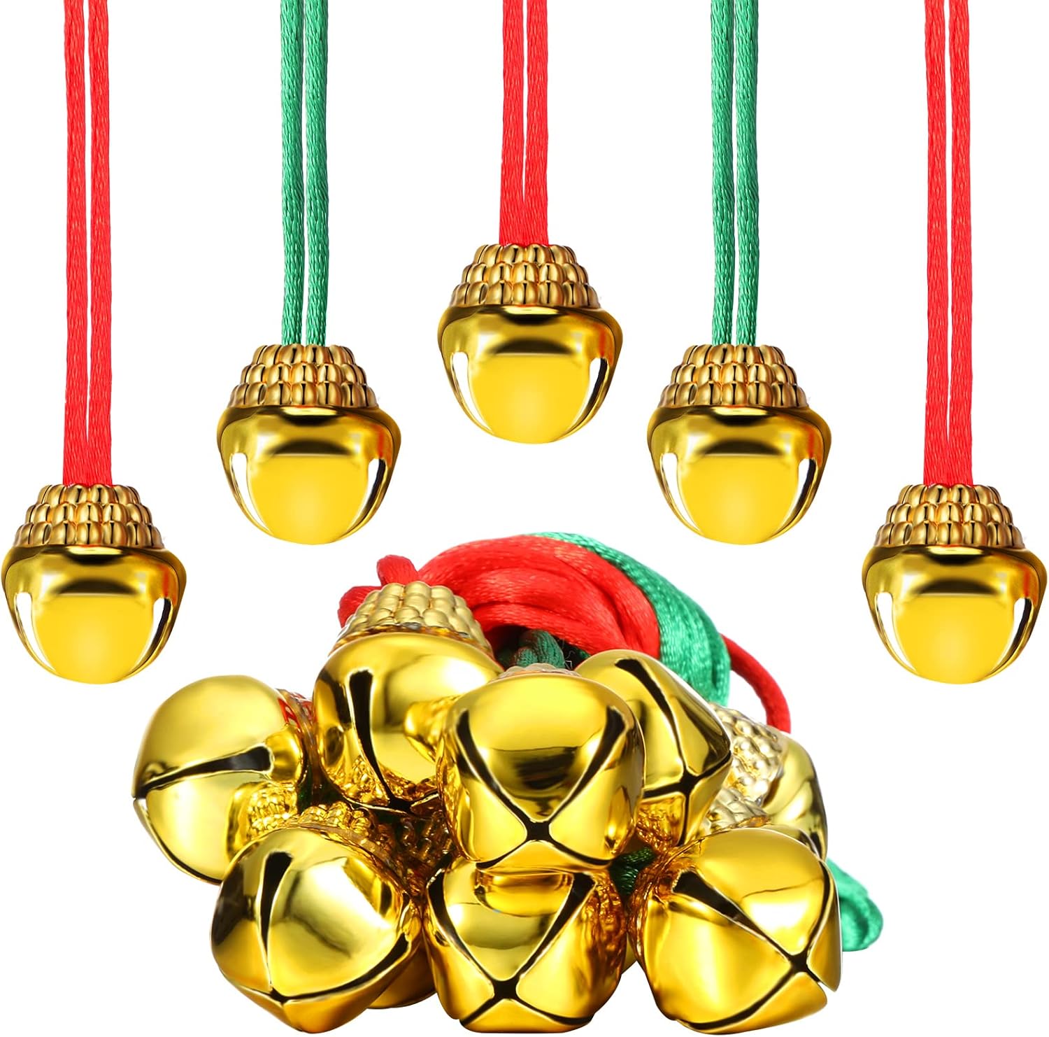 Amazon.com: 12 Pieces Christmas Bell Necklaces Large Gold Red Green ...