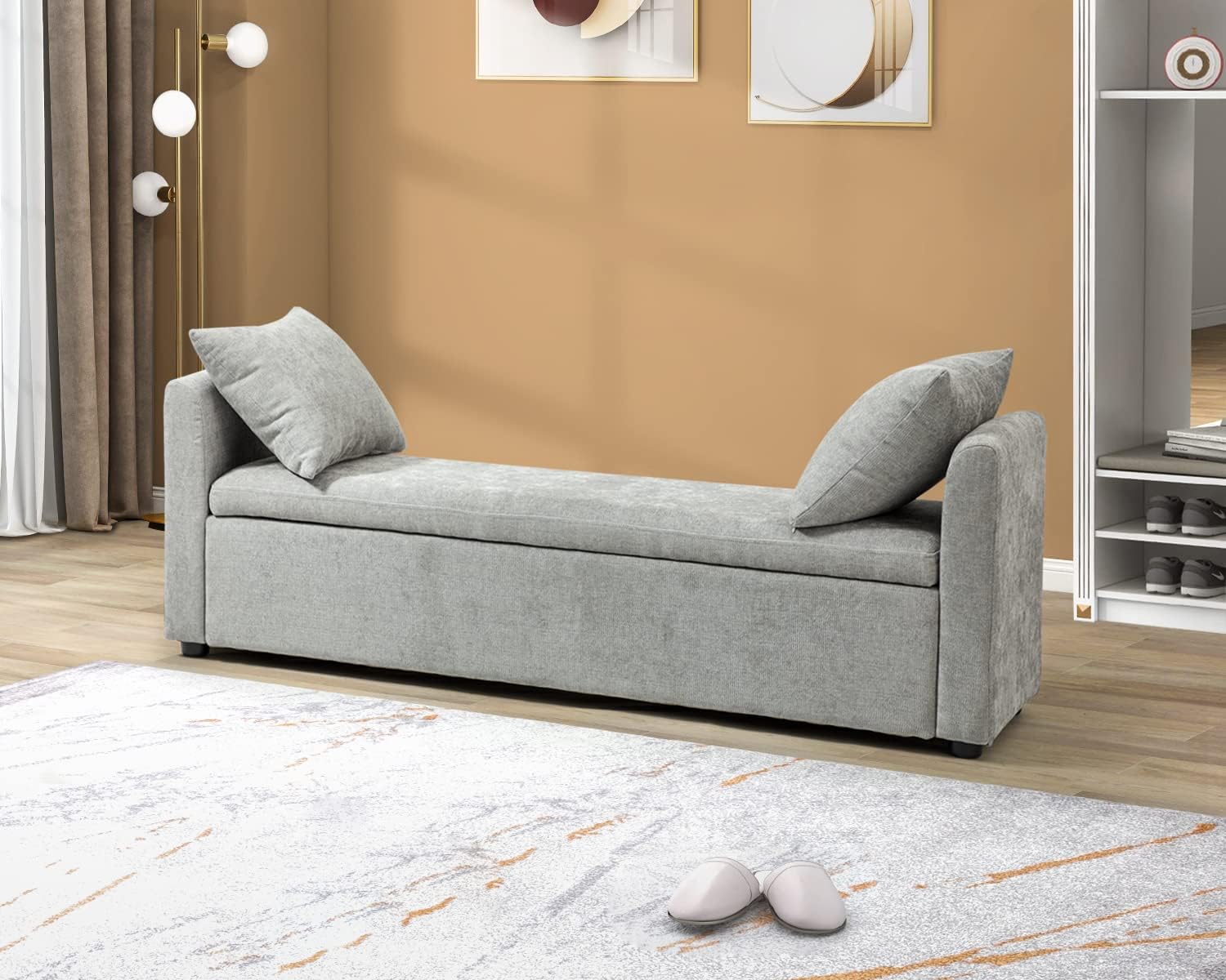 Amazon.com: HULALA HOME Modern Storage Bench with Throw Pillows, 59.4 ...