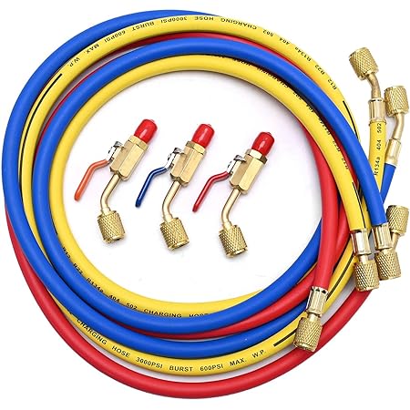 Amazon.com: 3pack Refrigerant Charging Hose with Ball Valve, 3-Color(Red/Yellow/Blue), 60" 1/4 ...