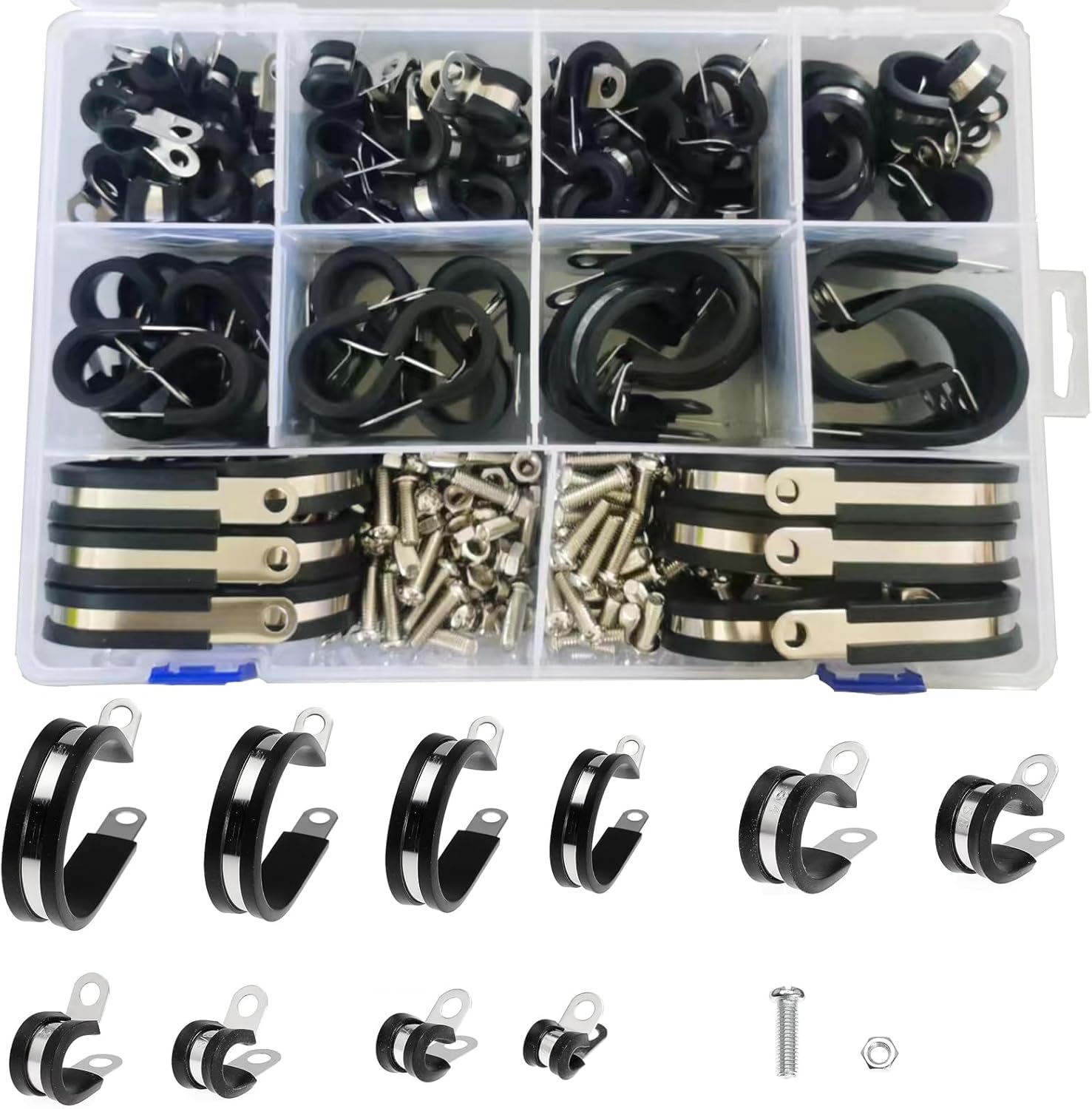 110pcs P Clips Hose Pipe Clamp Cable Clamps Assortment Kit with M6 Nuts ...