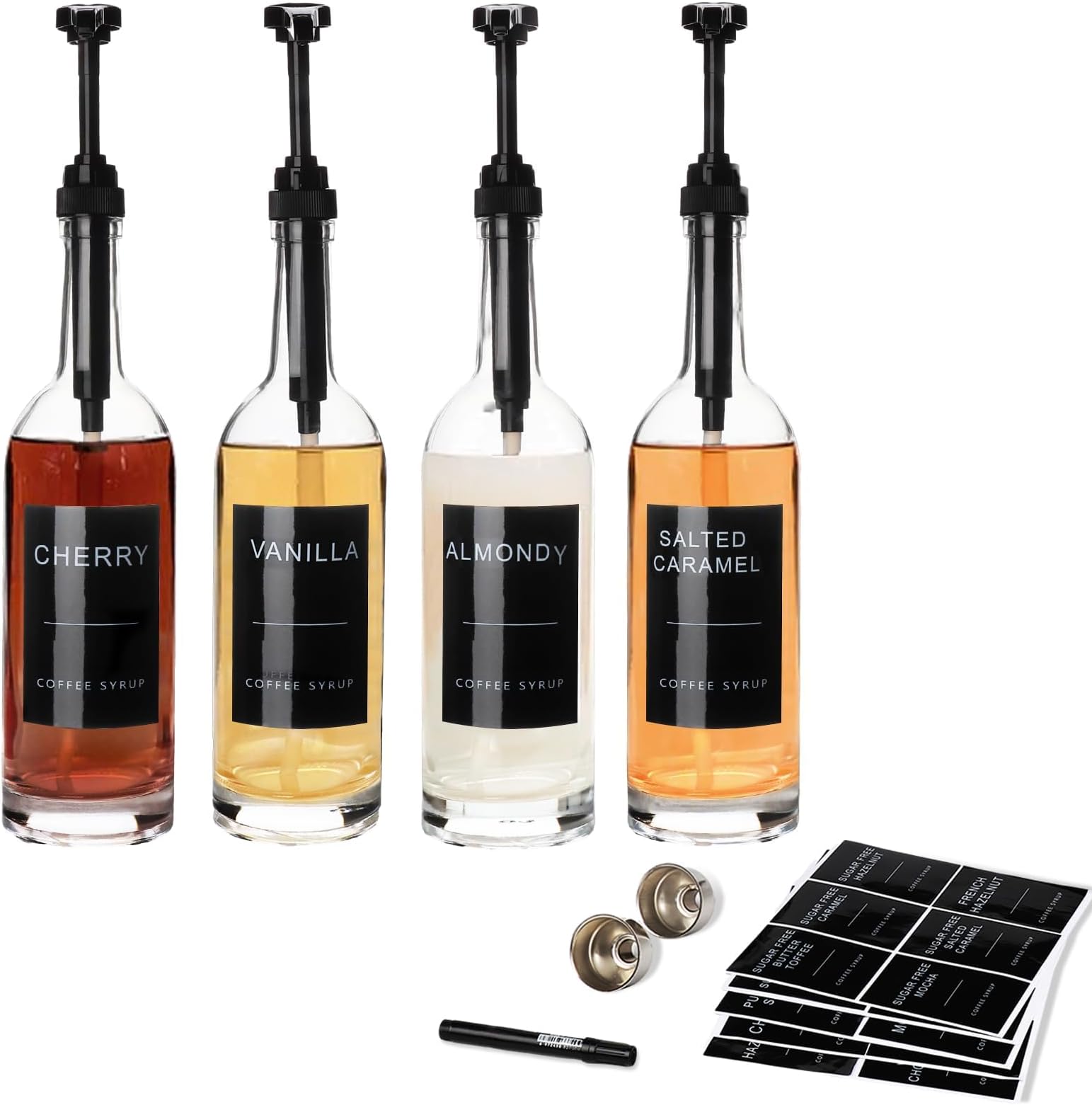 Amazon.com: MSTCMZP 25.4 oz 750 ml Coffee Syrup Dispenser Set - 4 for ...