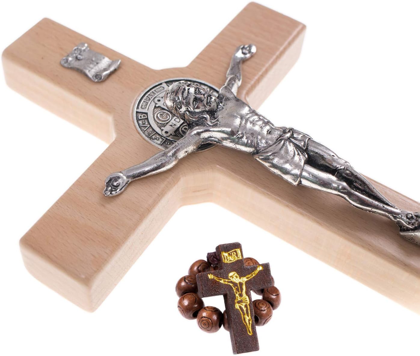 Amazon.com: 4Soul Crucifix | Saint Benedict wall cross | 8.7" Wooden ...