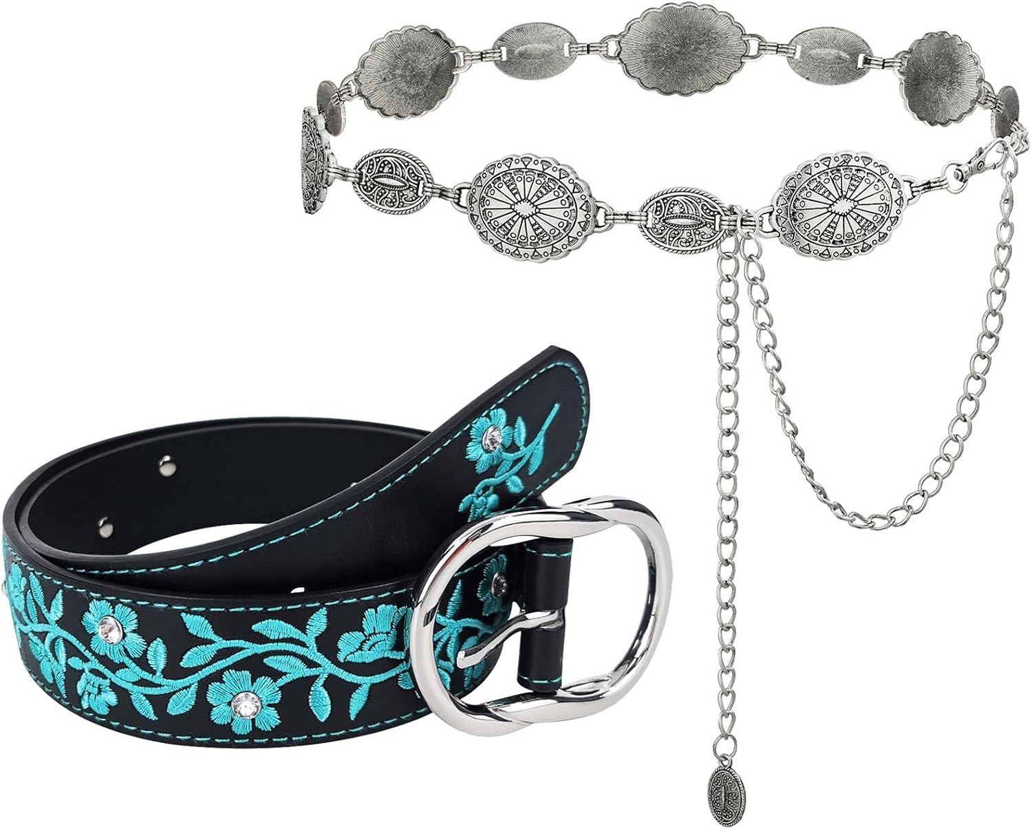 Amazon.com: TOPACC Western Metal Concho Chain Belt and Turquoise ...