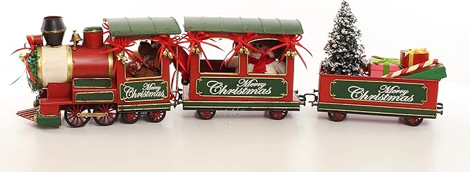 Clever-Deko Nostalgia Tin Train Train Train Retro Red 3-Piece Christmas ...