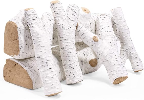 Amazon.com: Barton 6Pc Ceramic Log Set Birch Wood Style w/Stackable Gas ...