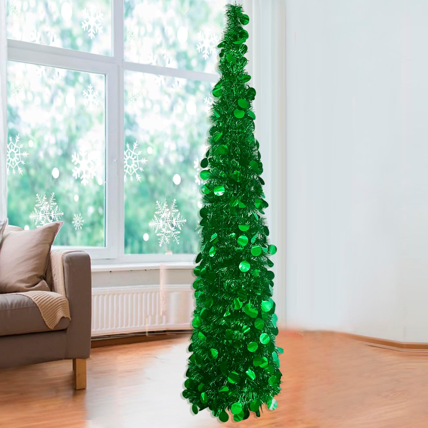 5ft/1.5M Collapsible Christmas Tinsel Tree Green Pop Up Artificial Xmas ...
