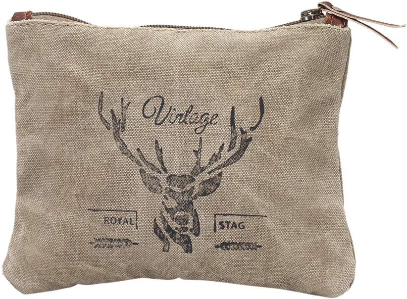 Vintage Deer Print Upcycled Canvas and Genuine Leather Trim Zipper ...
