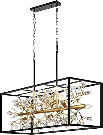 Amazon.com: CNRATYE Large Black and Gold Rectangle Chandelier, 8-Light ...