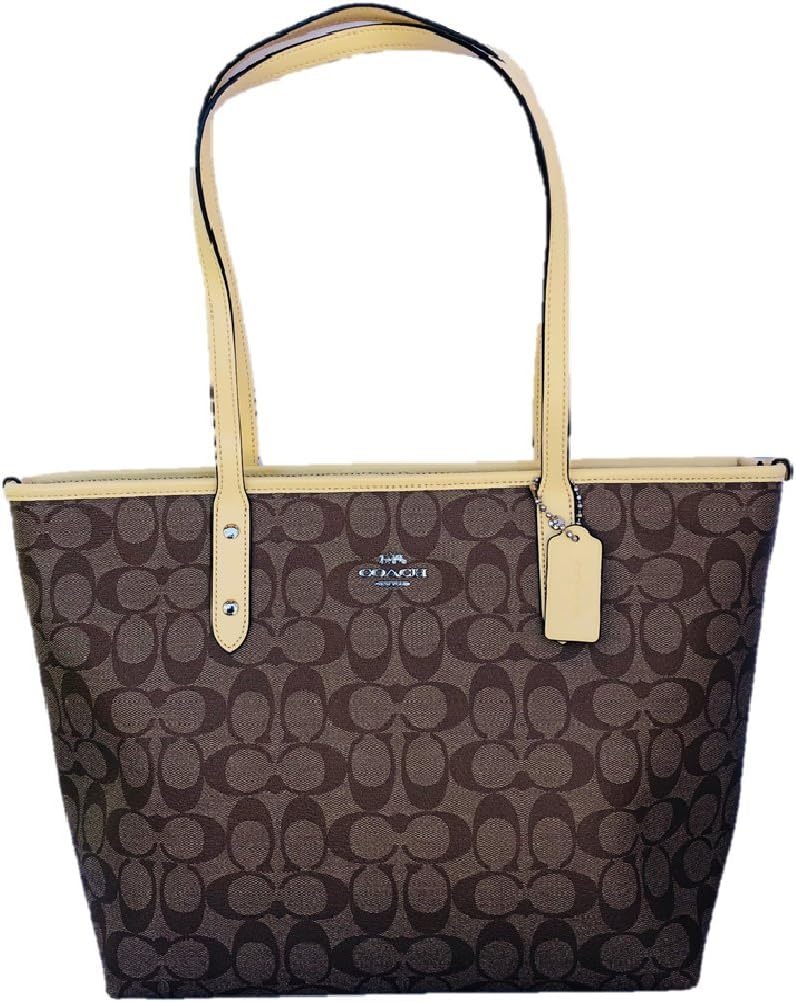 Amazon.com: Coach Signature City Zip Tote F58292 - SV/Khaki Vanilla ...