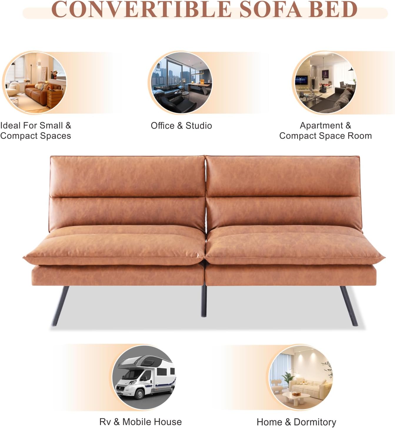 Opoiar Sofá cama futón moderno, futón de piel sintética, sofá cama de ...