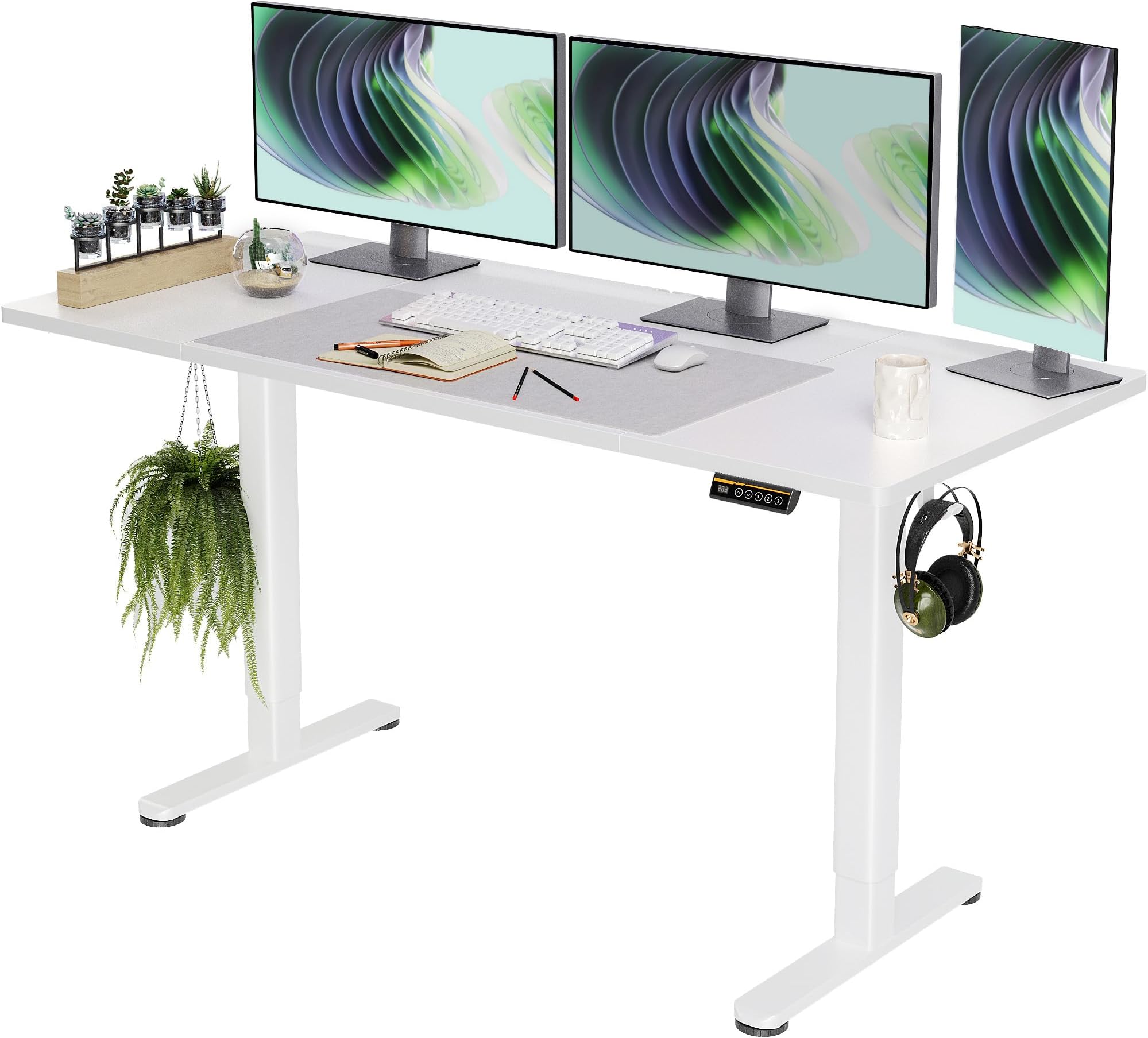 Amazon.co.jp: Alebert 昇降デスク スタンディングデスク 昇降式デスク 幅160*奥行60cm 電動 上下昇降デスク 高さメモリー機能 静音 収納フック付き パソコンデスク ...