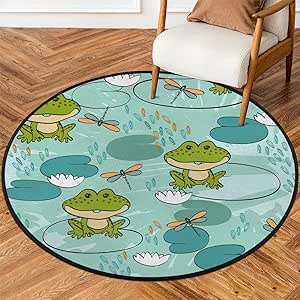 Amazon.com: Frog Cartoon Round Area Rug, Frog Dragonfly Non-Slip Circle ...