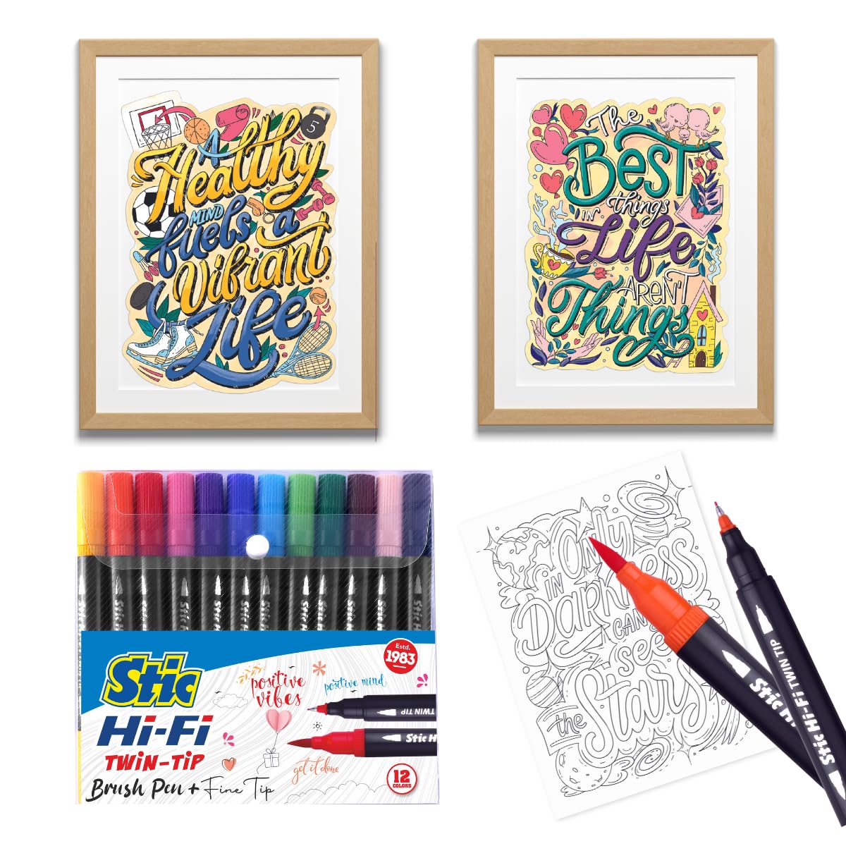 Stic 12 Brush Dual Calligraphy Book Mandala Tip Porous Pen Fineliner ...