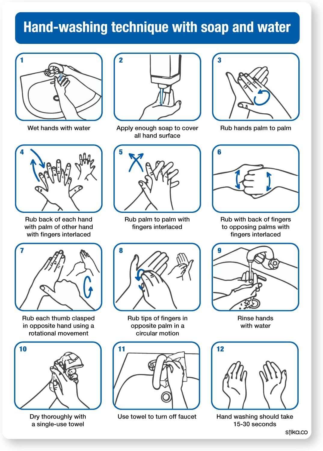 stika.co Hand Washing Technique Poster Sign | Hygiene Standards Safety ...